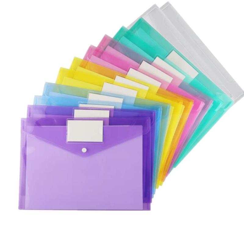 siawadeky クリアファイルバッグ A4 12枚 ボタン式 クリアホルダー ファイル ケース ファイルバッグ ドキュメントストレージ 透明 防水 書類 資料 収納バッグ カバン 文房具 事務用品 ラベル付【商品仕様】：サイズ：A4（3...