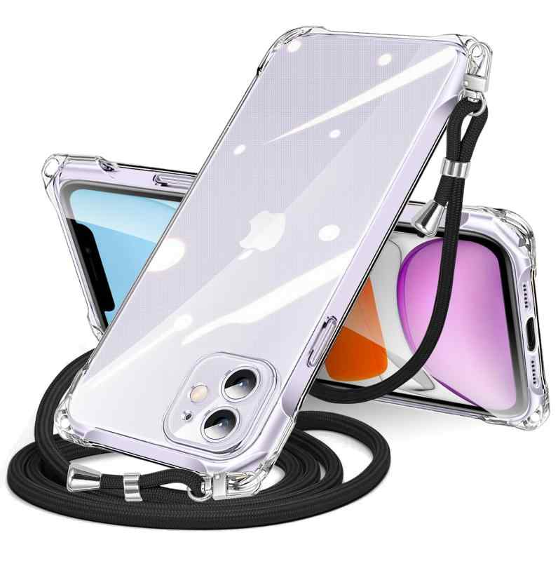 NISIILNG iPhone 11 用 ケース クリア ショルダー iphone11 スマホケース アイフォン11 カバー 肩掛け 斜めかけ 縄掛けケース 透明 TPU 薄型 軽量 耐衝撃 紐付き 斜めがけ 織りストラップ付き ネックス【...