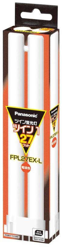 パナソニック ツイン蛍光灯 27形 電球色 2本ブリッジ FPL27EXL長さ(mm):245ガラス管径(mm):20質量(g):106色温度(K):3000K定格ランプ電力(W):27