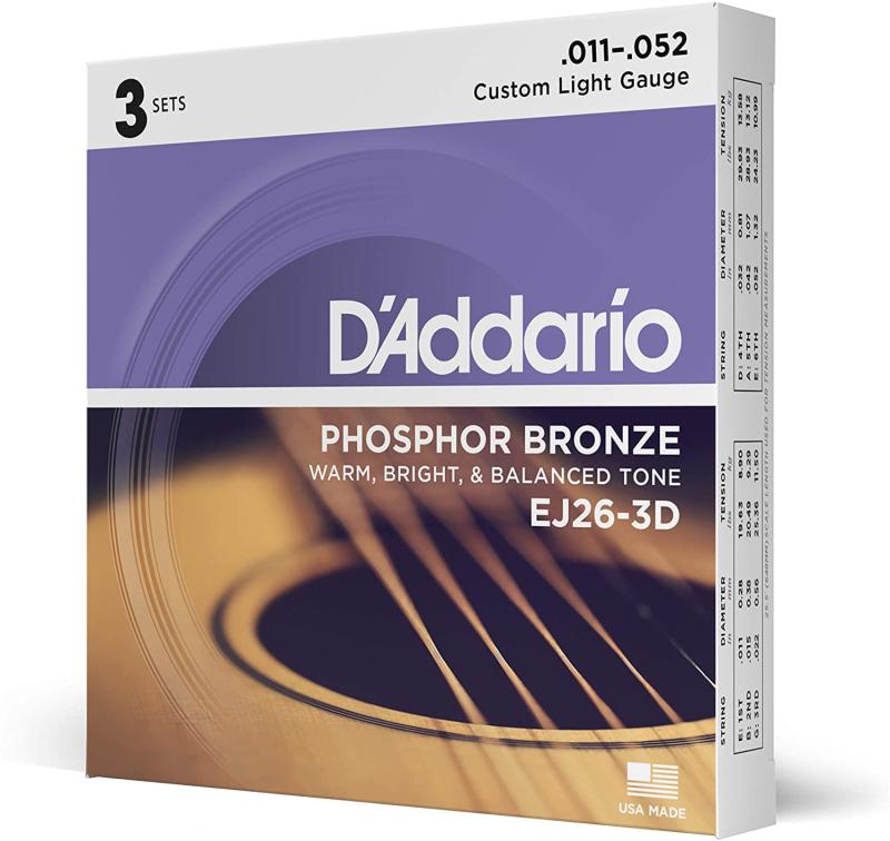 D'Addario ダダリオ アコースティックギター弦 Phosphor Bronze .011-.052 Custom Light 3set入りパック EJ26-3D 1974年から生産が始まったフォスファーブロンズ弦。そのサウンドは世界...