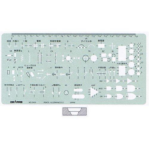 ドラパス テンプレート 配線・電気 31-405 E-405用途:製図用の型板(テンプレート)サイズ:115×235×1.0mm仕様:片面つや消し裏面:インクエッジ付