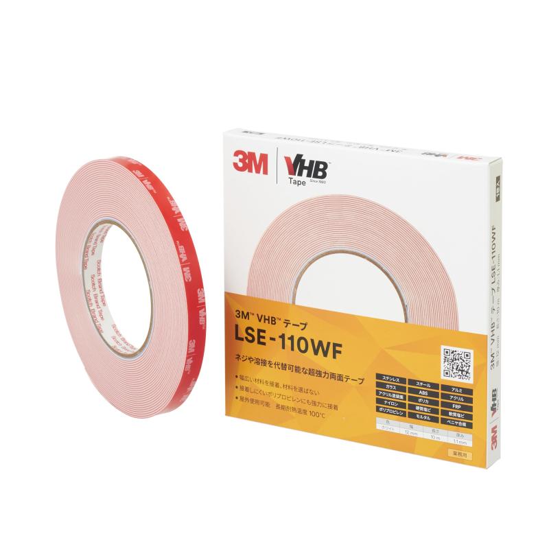 3M 屋内 屋外 多用途 VHB テープ LSE-110WF, 白, 12 mm x 10 m, 1.1 mm厚多用途タイプ：幅広い材料に接着、ポリプロピレンなどの難接着プラスチックにも強力に接着します。3M VHB テープは、業務用の超強...