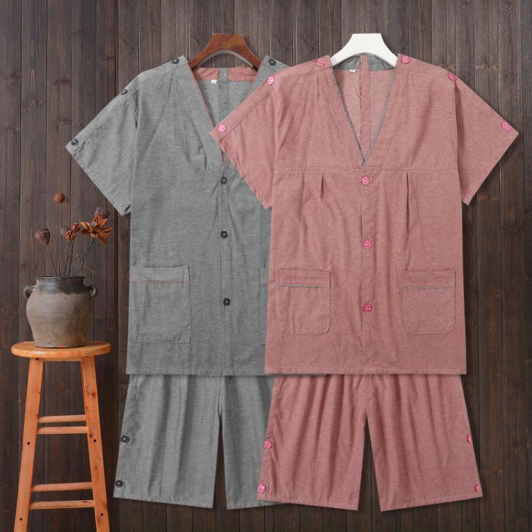 鍼灸服 サロン マッサージ服 サウナ チムジルバン 服 お灸 鍼 患者着 患者服 上下セット　乾きやすい サウナ服 パジャマ 入浴服 寝巻 部屋着 ルームウェア セットアップ ゆったり 綿 オープンバック 理学療法服 鍼灸院 介護パジャマ ...