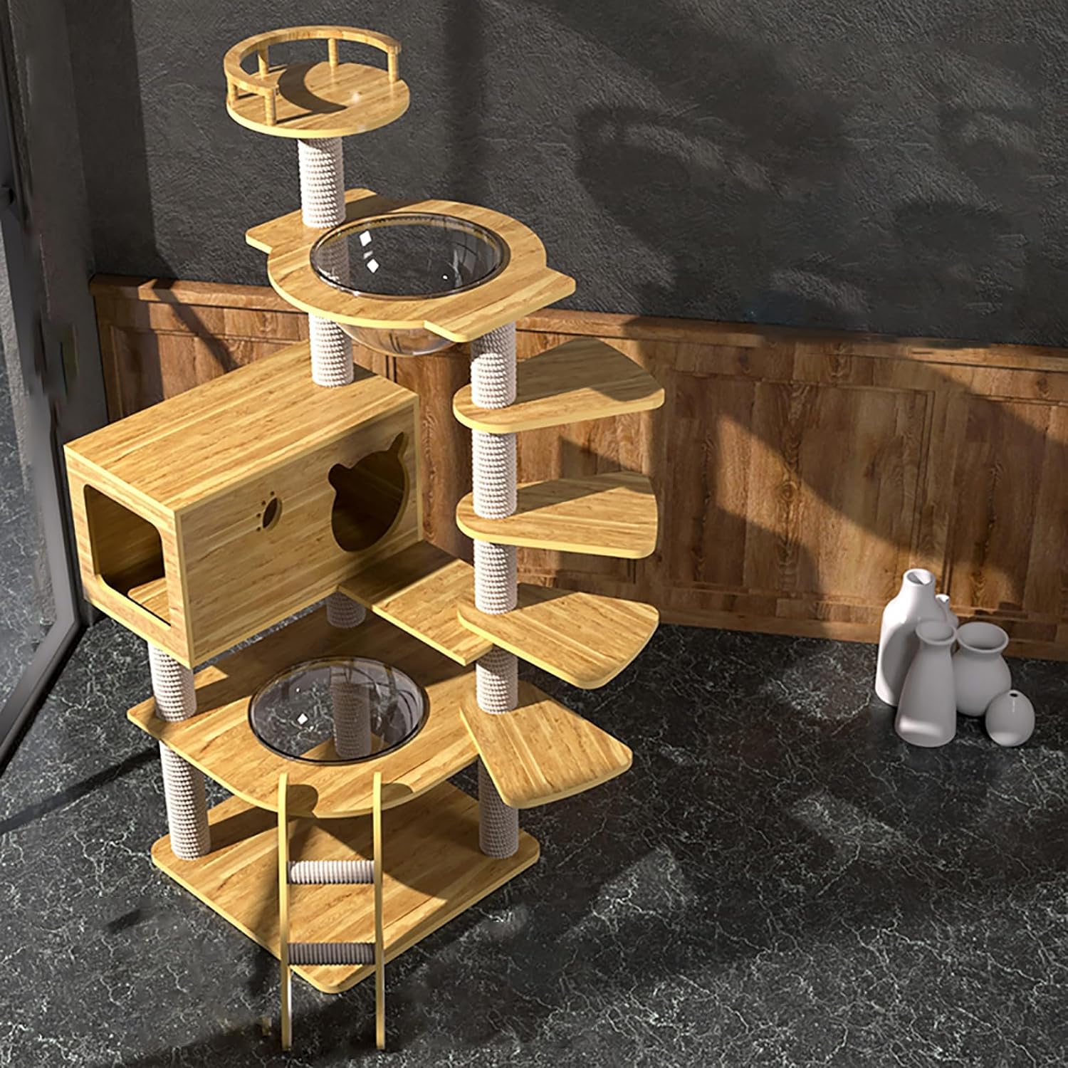 【商品コード】：y812775 【カラー】 写真通り 素材: 木材、アクリル、麻縄、金具 【この商品について】 【頑丈で安定したデザイン】幅広い底座と3ヶ所でしっかりと支える支柱は、安定性がアップされ、猫ちゃんの快適な運動と安全をしっかりと...