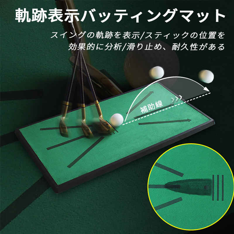 製品パラメータ 素材：ベルベットマット、ゴム底板 重量：正味約2.25kg、総重量約2.57kg 寸法：62x33.5x1.5cm 特徴:日常のスイングの練習、スイングの軌跡を表示、スティックの位置を効果的に分析して、トレーニングを調整する...