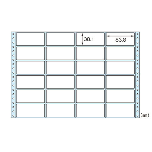 ●汎用性の高いタックシールです。●入数：100シート　2400片●規格：15”×10”(横381×縦254mm)●1シート入数：24片(4×6)●1片寸法：横83.8×縦38.1mm●紙種：上質紙●対応プリンタ：ドット●JANコード：490...