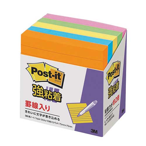 ●2026年10月以降順次商品の紙色、色名の変更があります。●こちらの商品は「ポストイット　ラインノート」タイプです。●粘着力は従来品の約2倍。●書き込みしやすい罫線入りの強粘着タイプ。●入数：5個●サイズ：横75×縦75mm●1個枚数：9...