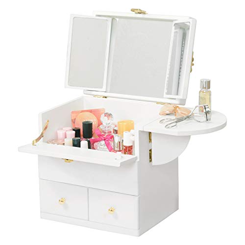 モダンホワイト/コンパクト/MUD-6930WH・Color:ホワイト・パッケージ個数:1・【本体サイズ】:(約)幅26×奥行19×高さ31cm・【コンパクトだけど大容量】収納に困るコスメをまとめて収納できる、大容量卓上コスメボックス。完成...