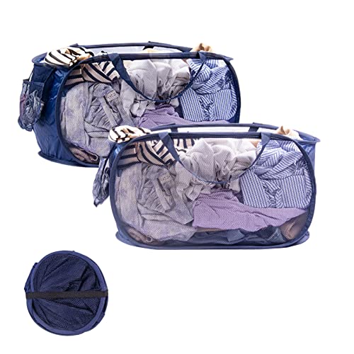 横型 超軽量 自立するネイビー/横型-2個入/-・Color:ネイビーSize:横型-2個入・【超軽量、堅固】- 洗濯かごは、透気性と防臭性に優れたメッシュ素材を使用しており、重量はたったの235グラムです。四方には伸縮性のある鋼線が含まれ...