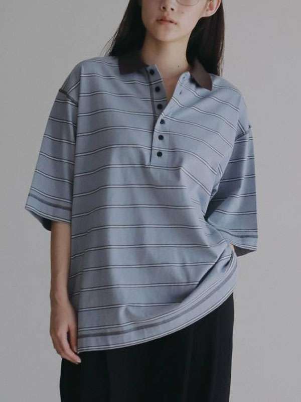 - anuke - Tulle x Beads Pierce - 商品説明文 - オリジナルで編み立てたボーダー生地のポロトップス。 古着のようなニュアンスカラーに、ボーダーのラインの色を拾った襟や飾りステッチがさりげないアクセントに。 ル...