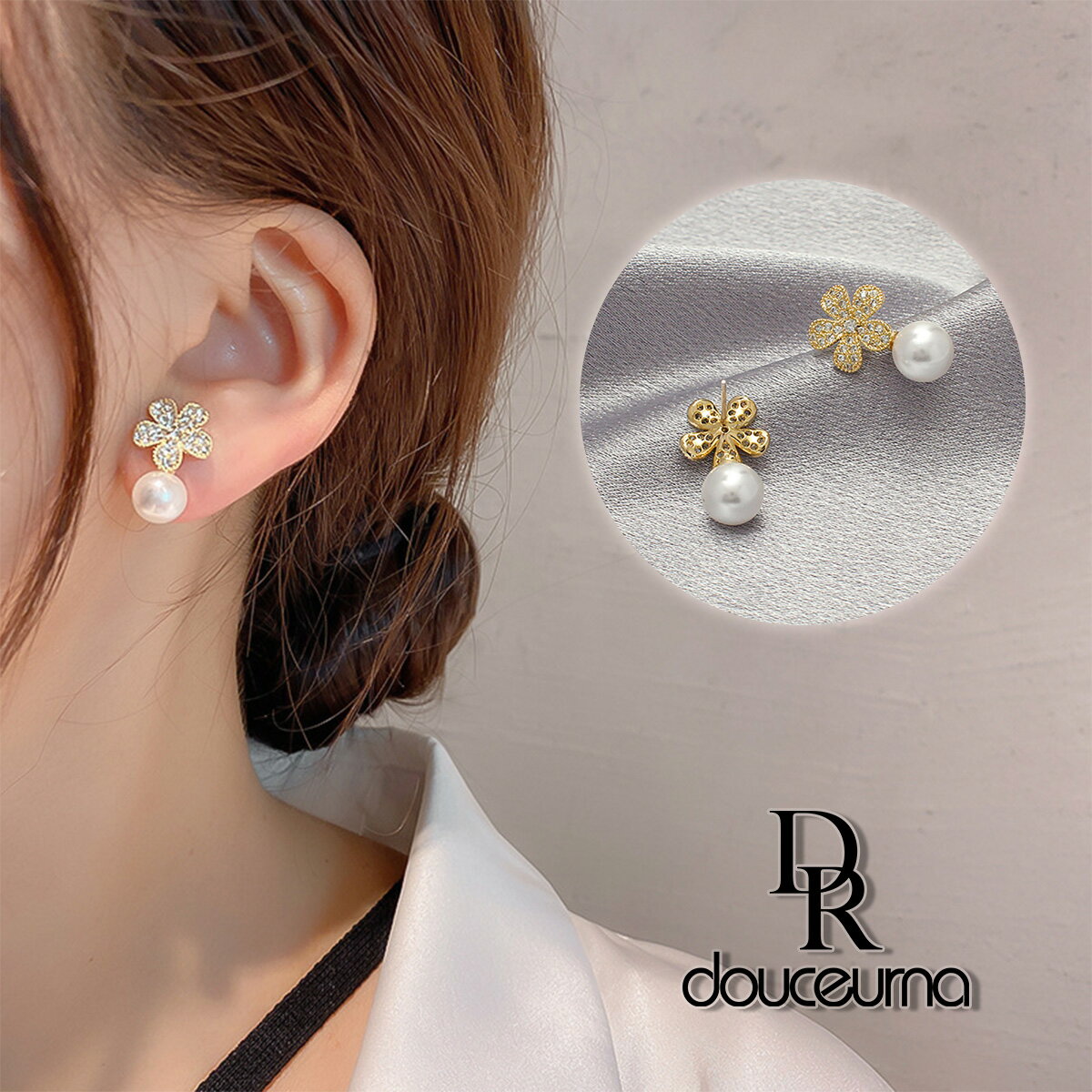 商品情報 商品番号 dr-1189 サイズ フラワー直径：約1.2cmパール直径：約0.9cm素材 キュービックジルコニア・樹脂パール・合金 カラー フラワー：ゴールドパール：ホワイト 採寸について 表記サイズはスタッフが手動で採寸した実寸...