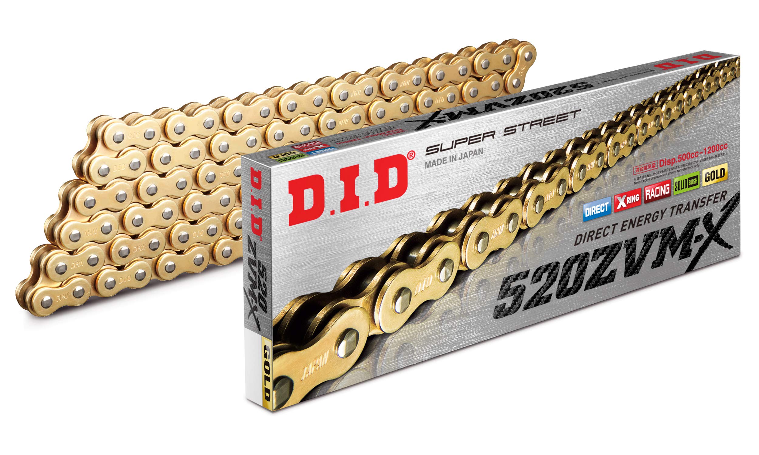 ・品番:520ZVM-X ●カラー:ゴールド ●リンク数:106 ●ジョイント:ZJ(カシメ)タイプ◆レース用チェーンの高性能に、ストリートの長寿命を与えた、"プレミアム スーパースポーツ モデル" MotoGPのDNAをもつ、シールチェー...