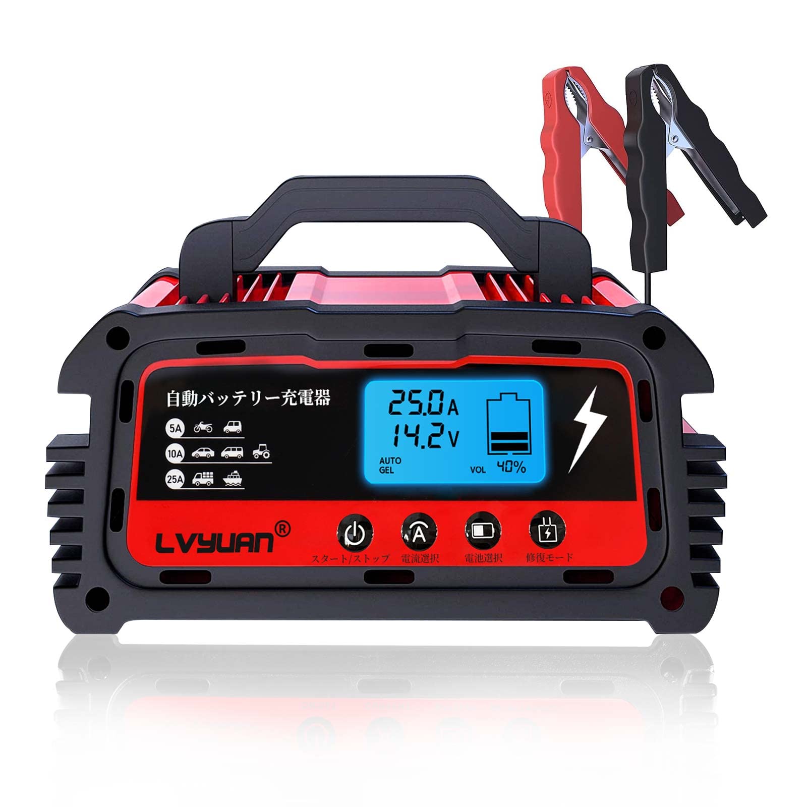 ・・【製品仕様】型式：DC250 / 入力：AC100V / 対応バッテリー電圧：DC 12V&24V / 出力電流：5A,10A,25A / 出力電圧：DC 14.4-14.8V & DC28.8V-29.6V / 充電パターン：全自動充...