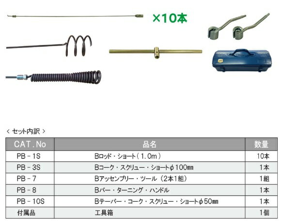 《仕様》●Bプラマーズ/ショートセット《特長》●棒状のロッド(1.8M)に各種ヘッドを取付けて、マスから管内に挿入し手動でロッドを回転させて清掃します。●木の根や堆積物、土砂の清掃などを行うことが出来ます。●持ち運びに便利なショートロッドの...