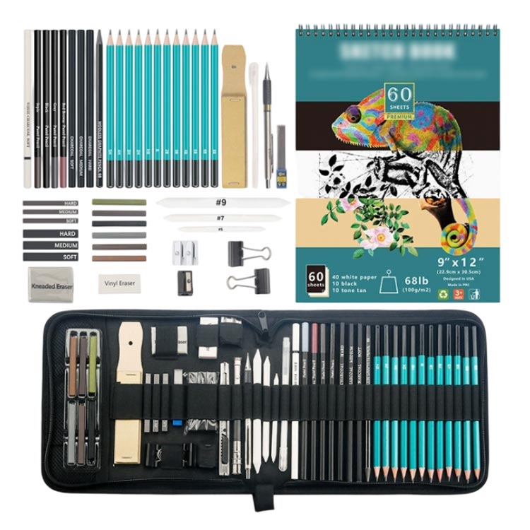 収納ポーチ付き50点セット【全般対応】初心者、アートに専攻している学生や素描が興味を持ている方にも最適です。【高品質】幅広い硬さの鉛筆を揃い、スケッチのスキルを高めるの道具です。芯が柔らかで、折れにくいという特徴があって、芯粉も出にくて紙を...
