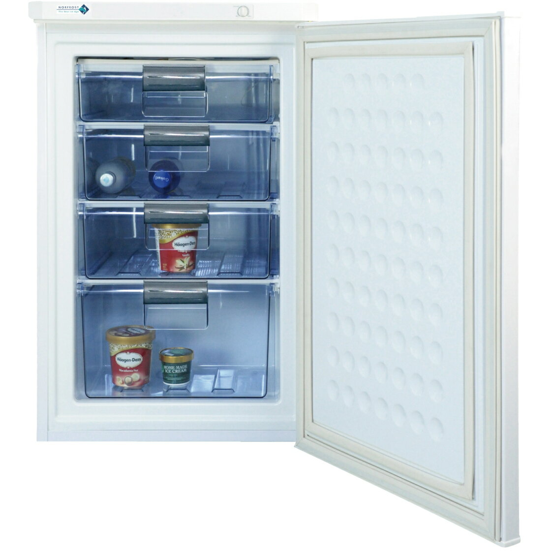 ※当商品は代金引換をご利用頂く事が出来ません。買い物かごのお支払方法にて代金引換をお選び頂かない様お願い申し上げます。 ■庫内温度調節ダイヤル付 ■4段スライド透明バスケット ■うしろスッキリタイプ ◇材質 　外装:亜鉛引き鉄板(アクリル樹...