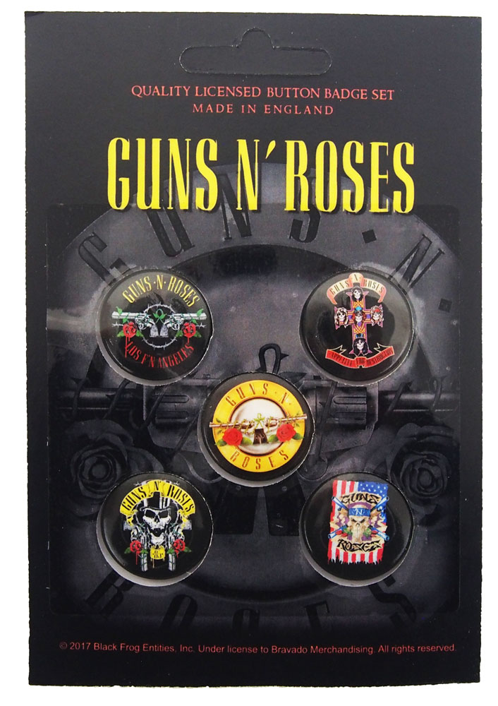 ガンズ アンド ロゼース・GUNS N ROSES・BULETT LOGO・ BADGE SET・缶バッジセット(5個入り) バッジ直径約2.5cmサイズ バッジが5個入りでリーズナブルな価格になっています。 大きすぎないからバッグ、ジージ...
