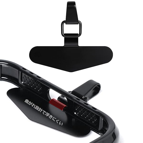 スマホ ストラップホルダー 【極薄0.2mm・浮きにくい折り曲がれ設計・ステンレス製】金属製タグパッチ 携帯ストラップホルダー 薄型 丈夫10kgまでの荷重量 スマホケースに挟む 全機種対応 充電影響なし 落下紛失防止 ブラックブランド色A...