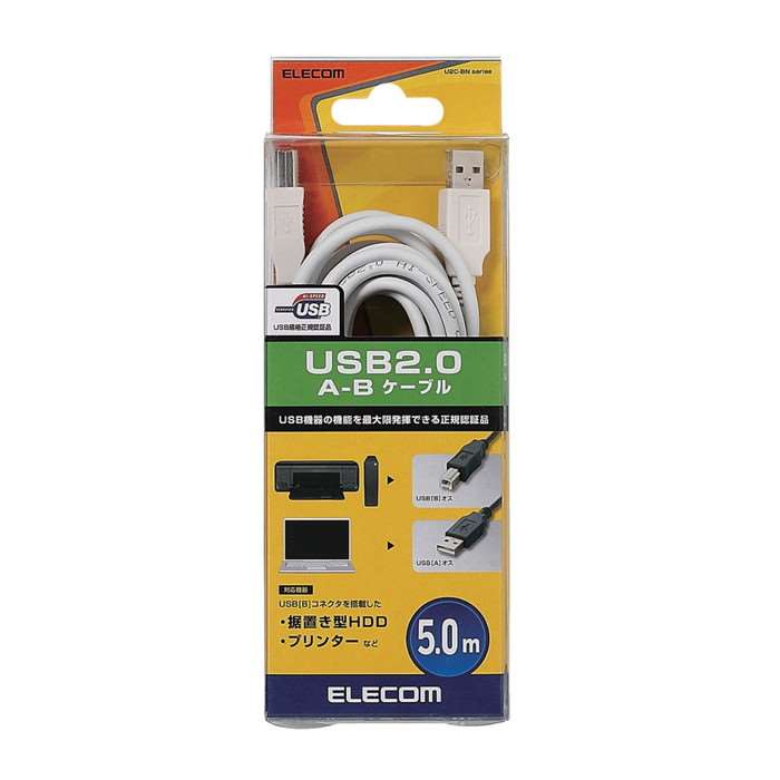 特徴FeatureUSB[A]のインターフェイスを持つパソコンやUSBハブに、USB[B]のインターフェイスを持つプリンタや外付けハードディスクドライブなどの周辺機器を接続できる、USB2.0ケーブルです。USB2.0規格（HI-SPEED...