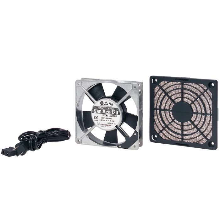 特徴Feature追加用のファンとしてご使用いただけます。山洋電気製のファンです。※屋内用としてご使用ください。※ファン裏面にオプションでファンガード（TK-FG120）を取付けることができます。dB数値の目安100dB・・・電車のガード下...