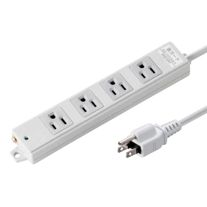 雷ガード内蔵3Pマグネット・4個口3m。工事物件雷ガードタップ（3P・マグネット付・4個口・3m）の特長●雷ガード機能付きです。雷サージによる機器の損傷から守ります。電源ライン間、電源-アース間両方に耐サージ機能を搭載しています。●雷ガード...