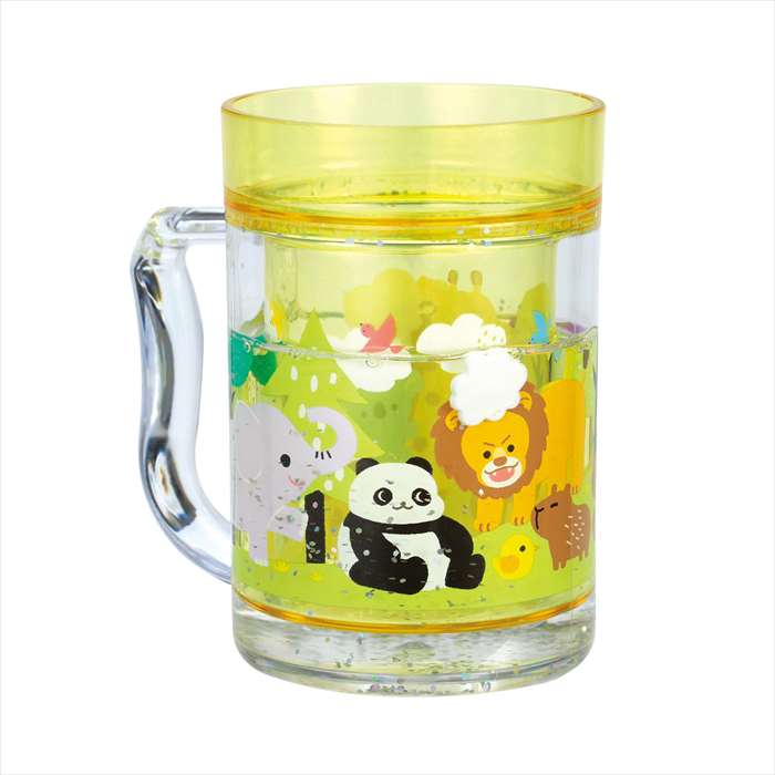 SEARCH WORD：コップ マグカップ どうぶつ 動物 アニマル 黄色 イエロー ぷかぷか キラキラ ラメ 2重構造 チャーム 幼稚園 保育園 小学校 景品 イベント プレゼント商品概要：パンダやライオンなどアニマルデザインが入った、か...