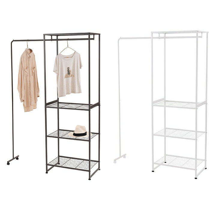 SEARCH WORD：ハンガーラック スチールラック ハンガー ハンガー付きラック 伸縮 アジャスター付き キャスター付き スチール ストッパー付き スチールハンガー インダストリアル おしゃれ商品概要：　●伸縮可能なハンガー機能付きのス...