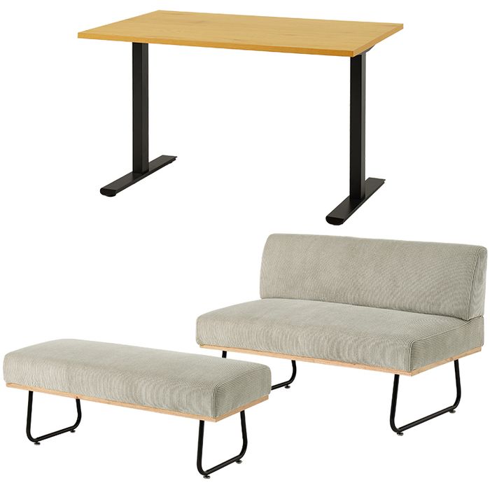 SEARCH WORD： インテリア 寝具 収納 ダイニングセット商品概要：お部屋が広く見えるロースタイルのソファダイニングセット。シンプルなT字脚デザインのテーブルとコーデュロイ生地のおしゃれなソファを合わせました。商品仕様：■メーカー：...