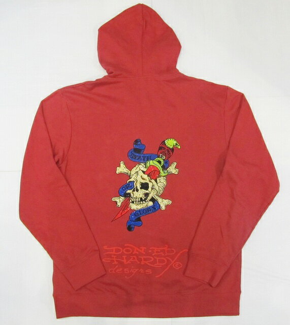 商品名:ED HARDY 色：赤 サイズ：2XL　 2XL：着丈80CM、身幅65CM×2、袖丈75CM、肩幅62cm 詳細 綿100％　　（素人採寸）