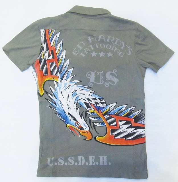 商品名:ED HARDY 色：オリーブ サイズ：S　M　L　XL　　 S：着丈67CM、身幅48CM×2、袖丈20CM、肩幅44CM M：着丈69CM、身幅51CM×2、袖丈21.5CM、肩幅45CM L：着丈71CM、身幅54.5CM×2...