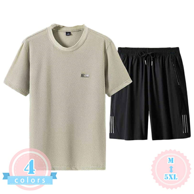 表地：ナイロン、ポリエステルメイン素材：ナイロン、ポリエステル【上下セット】Tシャツとハーフパンツがセットになったメンズ用カジュアルウェアです。ゆったりとしたシルエットで体型カバーを叶えつつ、すっきりとした印象を与えます。さらっとした肌触り...