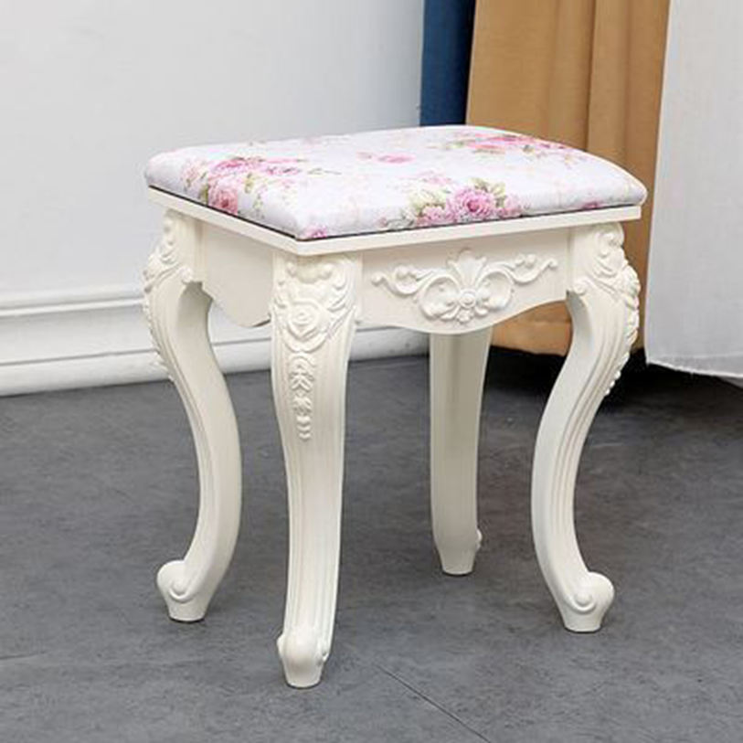 メイン素材：布、木、PUレザー◆【サイズ（cm）】：直径35×高さ43cm；　材質：木製+ PUレザー/布；◆猫脚で可愛い白いスツールはドレッサー用のチェア ■姫系の椅子は玄関にぴったりで座りやすい長方形！◆ヨーロピアンテイストがロマンチッ...