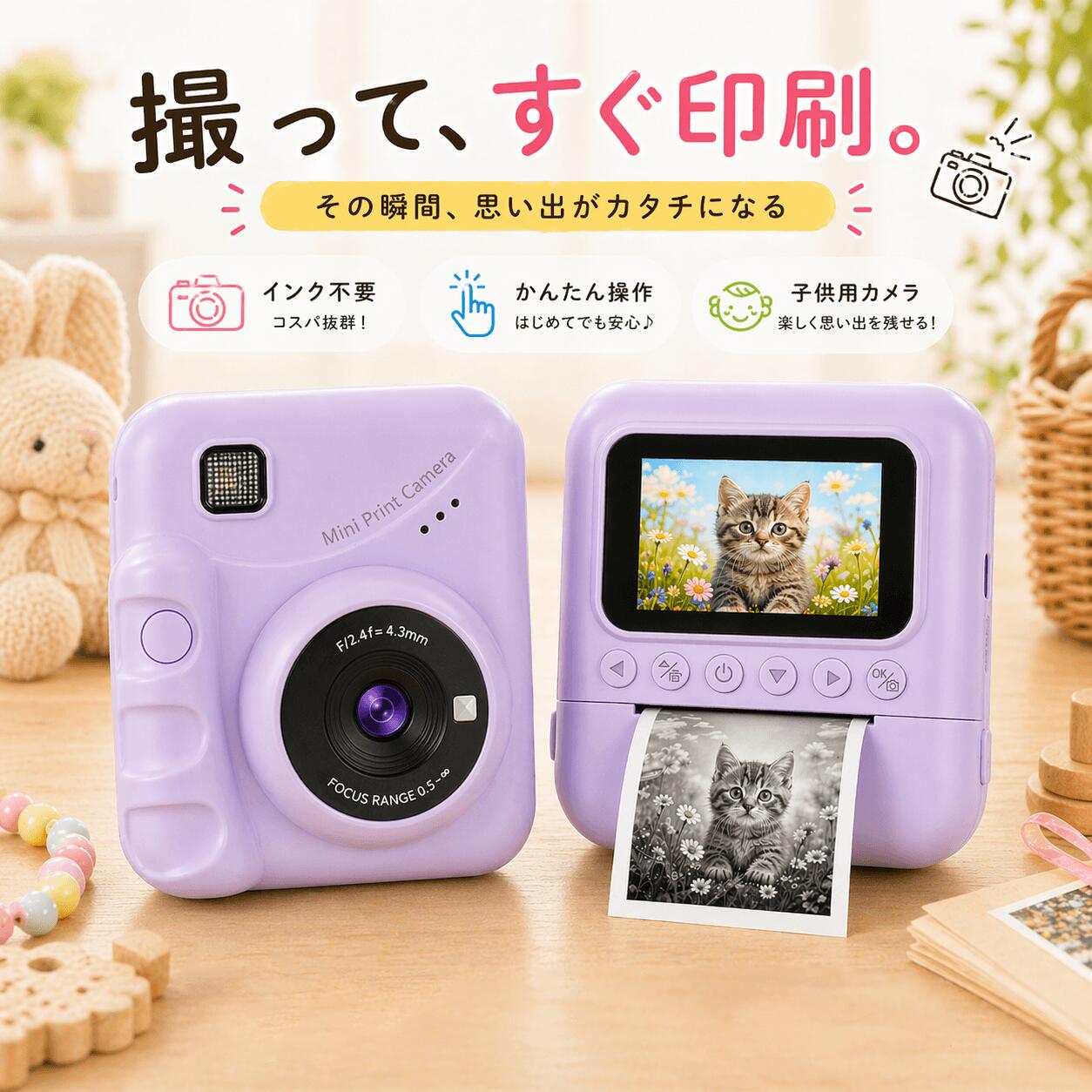 📷【撮って、すぐ印刷できるキッズカメラ】 写真を撮ったその場でプリントできる、子供用インスタントカメラです。 カメラ・プリント・動画撮影・ゲーム・音楽再生など、1台で楽しく使える多機能タイプ。 お子さまの「撮りたい」「作りた...