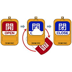 ■札を回転させるだけで表裏両面の表示内容が同時に切り替わる、機能性に優れたバルブ開閉表示札です。■表示面が大きく、視認性に優れています。【用途】・あらゆるバルブの設置場所に。【仕様】・表示内容： 開（OPEN）⇔閉（CLOSE）・縦（mm）...
