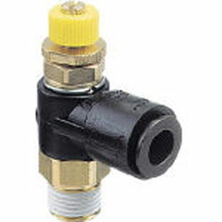 ■流量特性が優れています。特に低流量域での微調整が容易にできます。■チューブ取り出し口が自由に回転するため360°のチューブ取り出し方向が得られます。【仕様】・接続口径： M5×0.8・適合チューブ外径D（mm）： 6・使用流体： 空気・使...