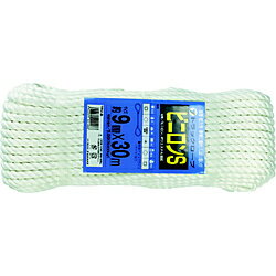 ■手触りがよく扱いやすい、耐候性、耐久性に優れた強度の強いロープです。【用途】・トラックの荷締めなど。【仕様】・色： 白・線径（mm）： 9・長さ（m）： 30・包装形態： バンド掛巻・引張強度（kN）： 6.86・引張強度kN（kgf）：...