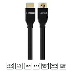 Kordz PRS3 PASSIVEは，0.5～5mのメタルHDMIケーブルで，HDMI2.0規格の最高スペック4k, 60P, HDR18Gbps伝送を安定して行える高信頼性を誇ります。柔軟なケーブル，保持力3kgの抜け止め突起付きコネク...