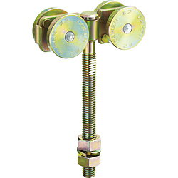 ■ベアリング複車フレキシブルタイプ ロングボルト【用途】・扉吊り用。【仕様】・耐久基準： 7万m（常温下定格荷重）・適合レール： 2号・耐荷重（kg/個）： 35【材質／仕上】・本体： スチール・戸車： 鋳物ベアリング複車フレキシブルタイプ...