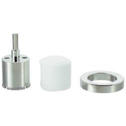 ■電設・配管・配線用として適しています。■ホールソー形状で刃部にダイヤモンドを電着した湿式の切削ツールです。【用途】・被削材： タイル・ガラスなど。・適合機種： 消費電力500W以上でスピードコントロール機能付の電気ドリル（インパクトツール...