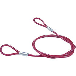 ■両端アイ加工済みですぐに使えます。■細くても強度があり目立ちません。■キャップやカバーなどの紛失防止の連結金具に。■看板などの吊り下げ。■ロープ径(mm)：3(4.3)■色：赤■長さ(mm)：1040■使用荷重(kg)：50.0■ワイヤ構...