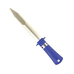 先細なので、細かいところの作業にも最適です。電着ダイヤの為、セラミックや超硬金属など硬い物も楽に研げます。1本で平面・曲面の荒研ぎ・仕上げ研ぎが可能です。包丁や鋏などまっすぐな刃物には平面部を、鎌やナタなどの曲がった刃には曲面部を使用してく...