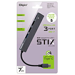 極薄7.4mmのアルミボディ「アルミ極薄USBハブ STIXシリーズ USB3.2Gen1+2.0 Type-C 3ポート変換μSDカードリーダー」■持ち運びしやすい極薄極細で強靭なアルミボディの USBハブ。■Type-Cの PCに US...