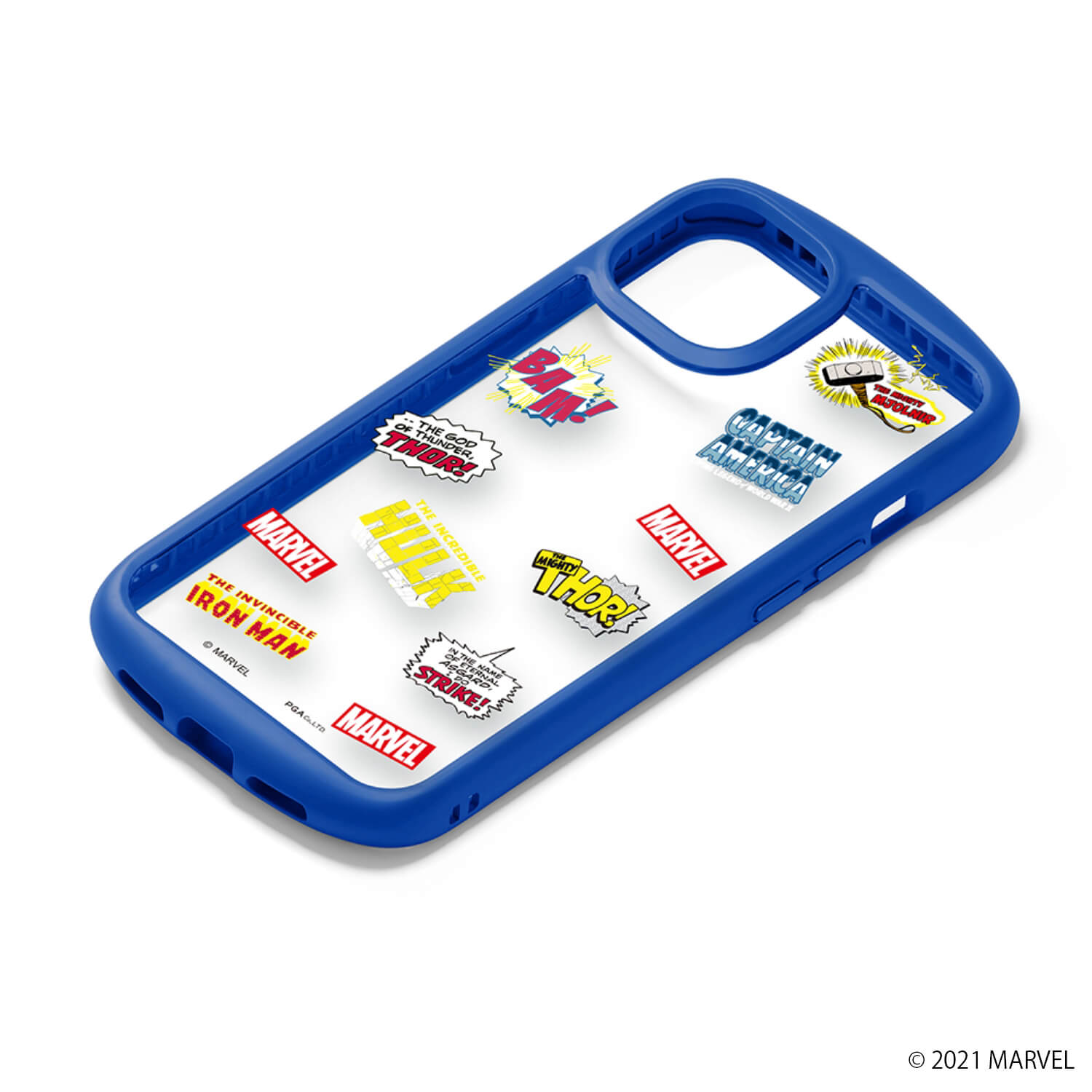 W77×H162×D11mm　35g適合機種 : iPhone 13 「PG-DGT21K21AVG」は、「MARVEL」デザインのiPhone本体の色を生かせるクリア仕様のiPhone 13用のガラスタフケースです。背面にシールや写真を入...