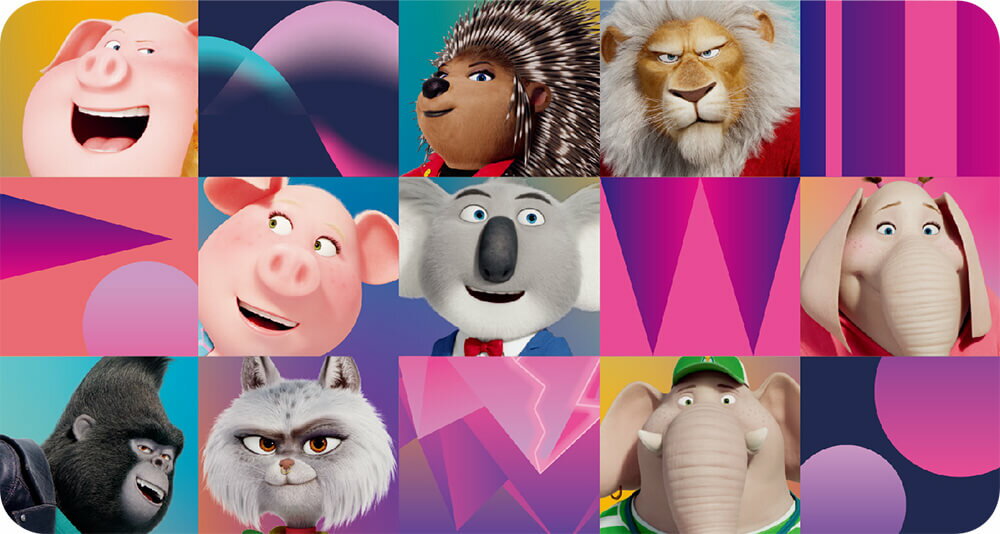 「SING/シング：ネクストステージ」のチェンジングステッカーです。角度によって絵柄が変わる！H5.3×W10cm気軽にデコレーションが楽しめるステッカー。(c) Universal City Studios LLC. All Rights...