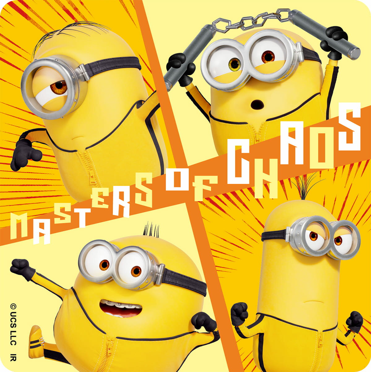 映画「ミニオンズ フィーバー」のチェンジングステッカーです。角度によって絵柄が変わります！約H10×W10cm様々なかたちに切り抜かれたダイカットステッカー。(c) Universal City Studios LLC. All Right...