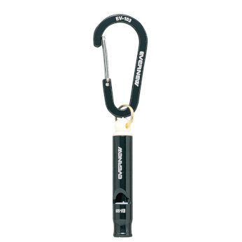 エバニュー EVERNEW ホイッスル501 サイズ：直径1cm×長さ5.7cm 素材：アルミ製 質量：10g アクセサリーカラビナ103付 【カラー】 画像1枚目：ブラック 画像2枚目：レッド 画像3枚目：ゴールド 画像4枚目：ブルー 画...