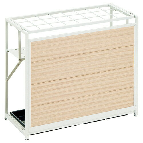 サビに強いアルミ製傘立て。KAUR-24(NA)。オフィスファニチャー ＞ 受付・応接・インテリア ＞ 傘立て ＞ 傘立て。●前面はおしゃれなナチュラルの木目調パネルの24本用。●折りたたみ傘用のトレー付。