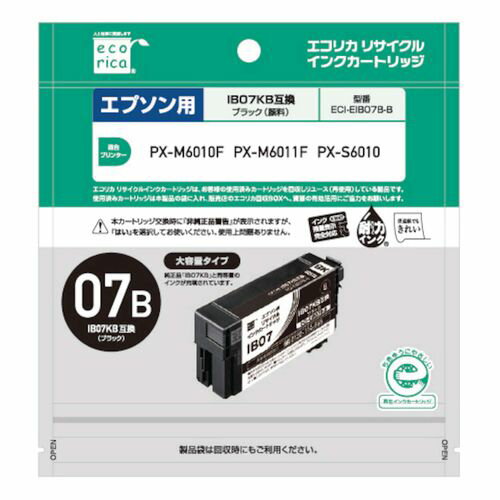 その他：エコリカ リサイクルインクカートリッジ■対応カートリッジ:エプソン IB07KB ■カラー:ブラック(顔料) ■対応機種:PX-M6010F、PX-M6011F、PX-S6010 ■その他：エコリカ リサイクルインクカートリッジ■対...