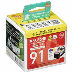 BC-91互換 エコリカ リサイクルインク CANON カラー3色一体型染料インク(シアン、マゼンタ、イエロー) 1個その他：エコリカ リサイクルインク対応カートリッジ:キヤノン BC-91 対応機種:PIXUS MP470、 MP460、...