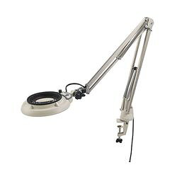 LED照明拡大鏡（フリーアーム・クランプ取付式） (1台)。使いやすさを追求した光学ガラス製丸型レンズを採用しています。LED専用として新規設計したスリムなヘッドに、高演色(Ra≧90)で放熱性能の高い基板実装型LEDを採用しました。フラッ...